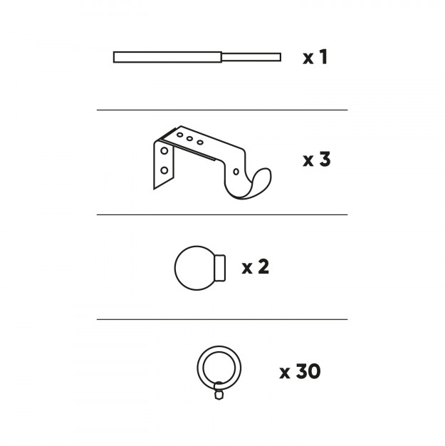 28mm Curtain Metal Pole Set, Hoops Black 160-300cm