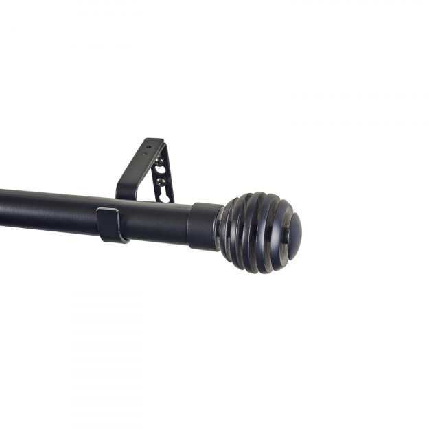 28mm Curtain Metal Pole Set, Hoops Black 160-300cm